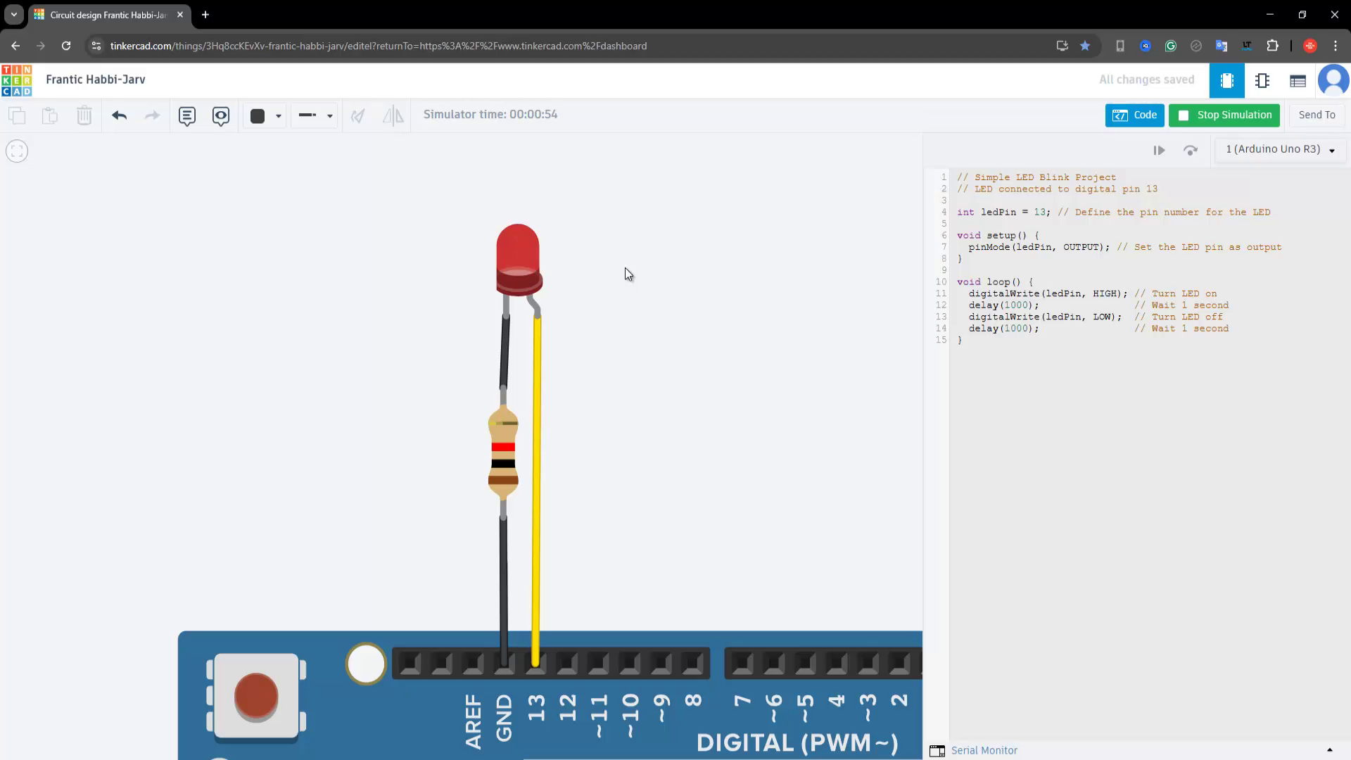 TinkerCAD & Arduino | Simple LED Blink Project